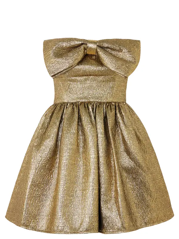 SELF-PORTRAIT Bow-detailed Strapless Metallic Cloqué Mini Dress - Gold