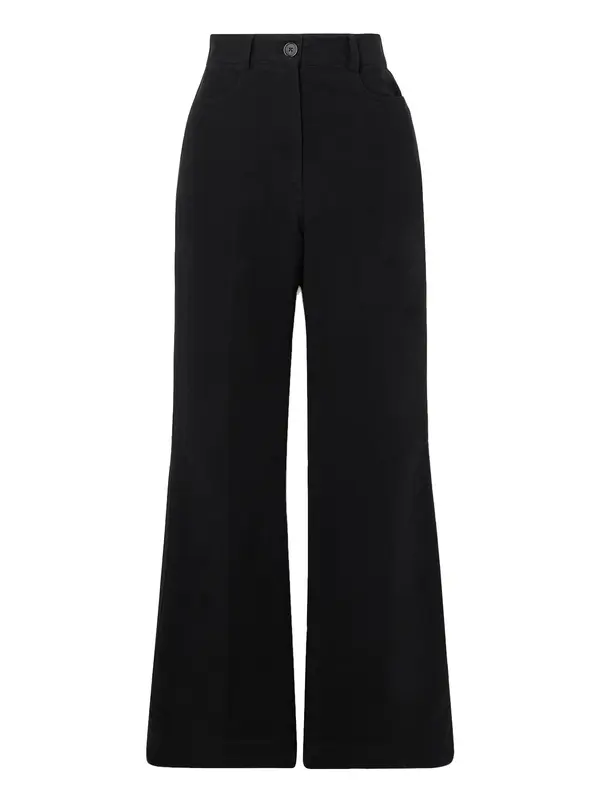 TOTEME Flared Organic Cotton-moleskine Pants - Black