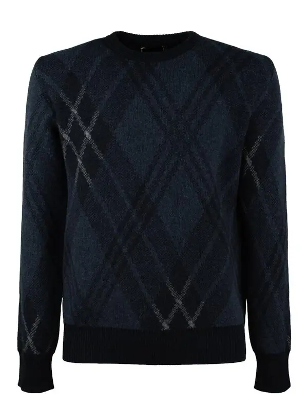 ROBERTO COLLINA Argyle Jacquard Merino Wool Sweater - Blue