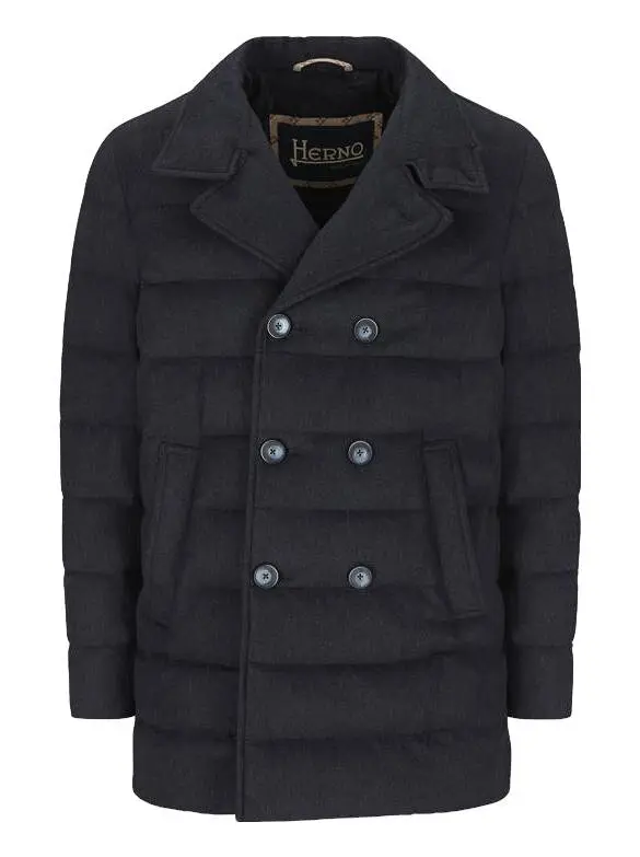 Herno Double-breasted Down Pea Coat - Blue