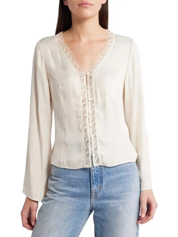 Treasure & Bond Lace Trim Button-up Shirt - Ivory Dove