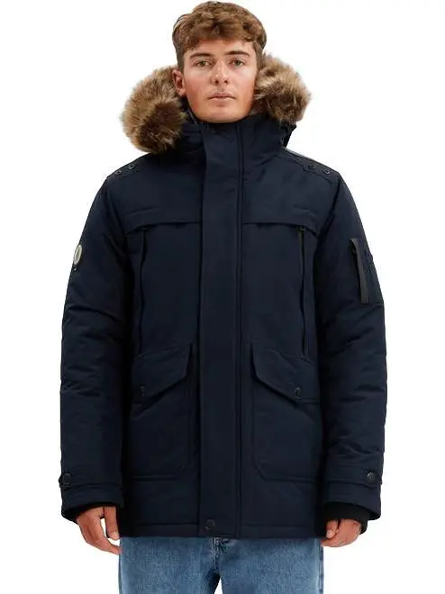 POINT ZERO Mariano Hooded Mid-length Parka - Navy