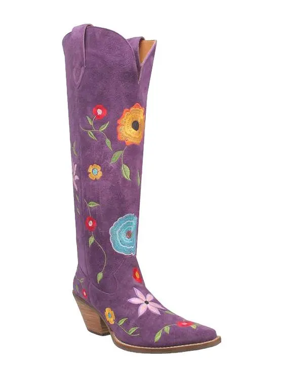 DINGO Flower Power Knee High Western Boots - Purple