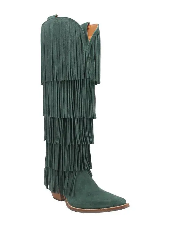 DINGO Wild Child Fringe Knee High Western Boot - Green