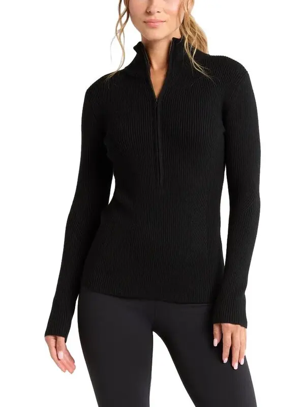 Zella Après Ski Half Zip Rib Sweater - Black
