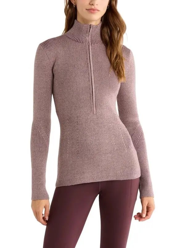 Zella Après Ski Half Zip Rib Sweater - Burgundy Fudge
