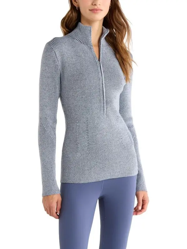 Zella Après Ski Half Zip Rib Sweater - Navy Sapphire
