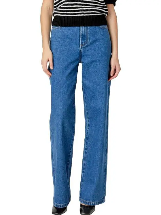 English Factory Embroidered Bow High-waist Jeans - Denim