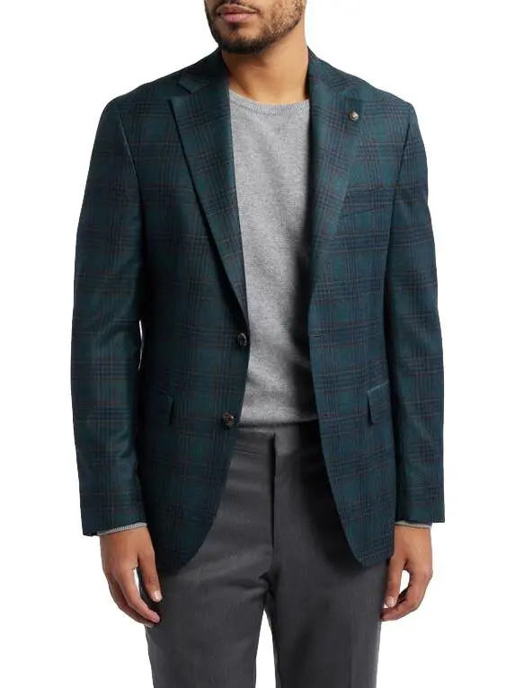 JACK VICTOR Midland Plaid Stretch Wool Sport Coat - Olive