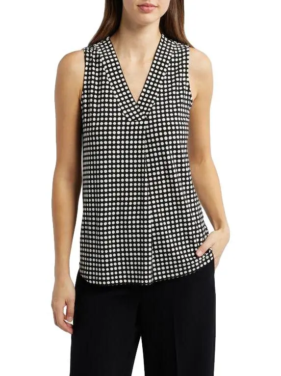 Anne Klein Polka Dot Pleat Front Shell - Anne Black/ White
