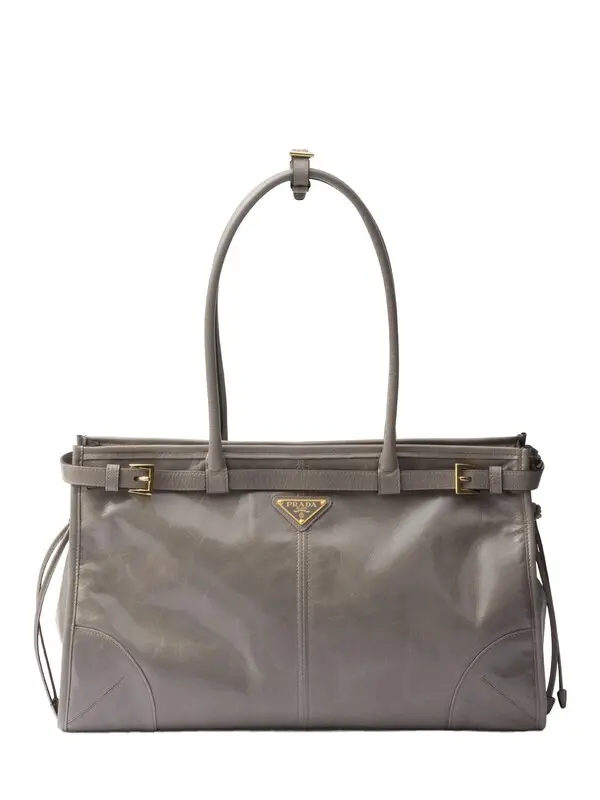 Prada Bonnie Large Leather Handbag - Grey