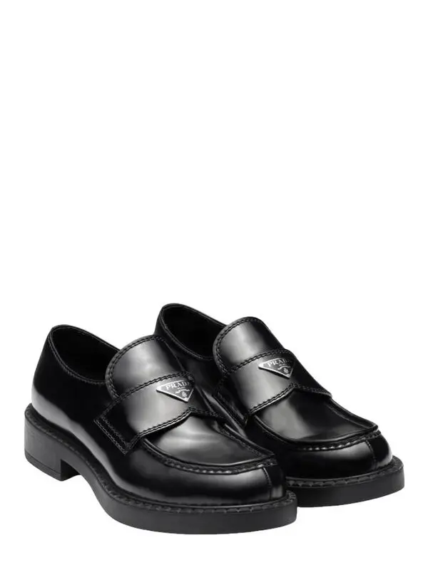 Prada Chocolate Brushed Leather Loafers - Black