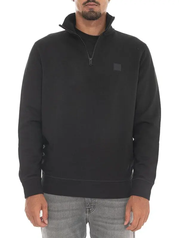 BOSS Cotton Turtleneck Jumper With Half-zip Closure - Black