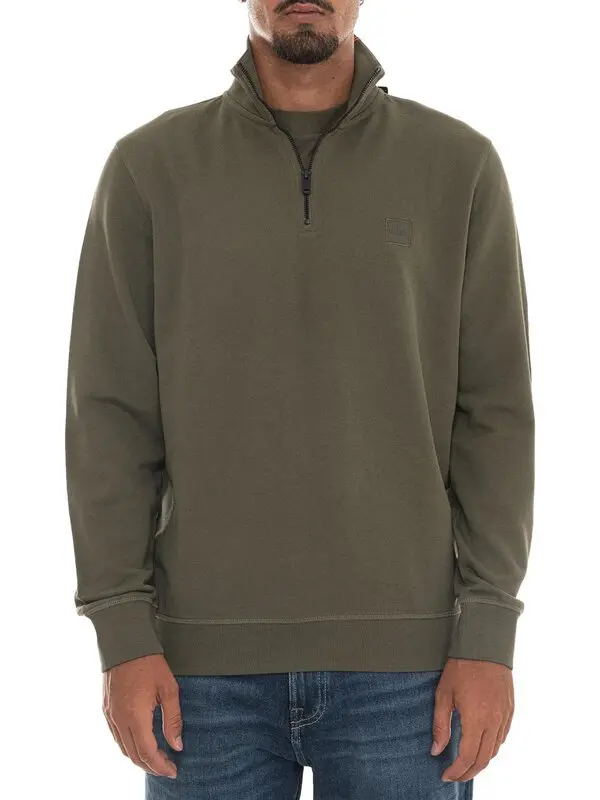 BOSS Cotton Turtleneck Jumper With Half-zip Closure - Green