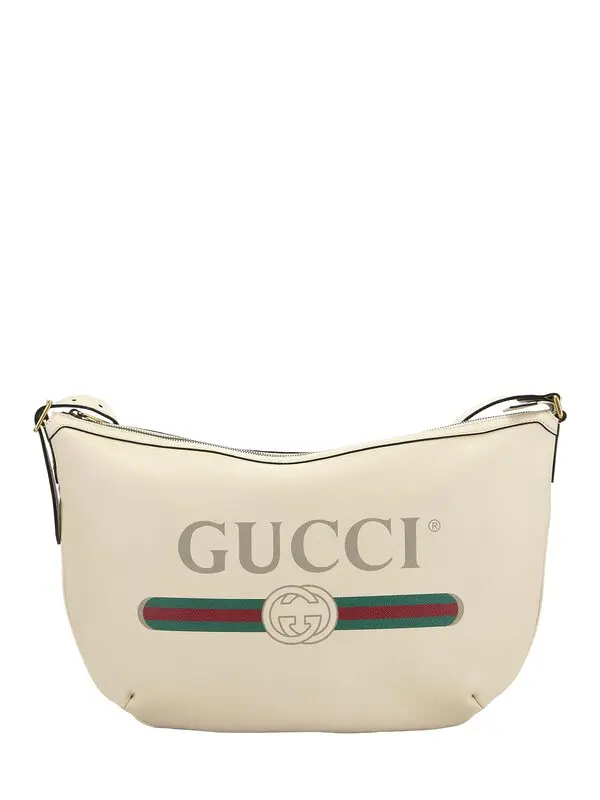 Gucci Leather Logo Printed Hobo - White