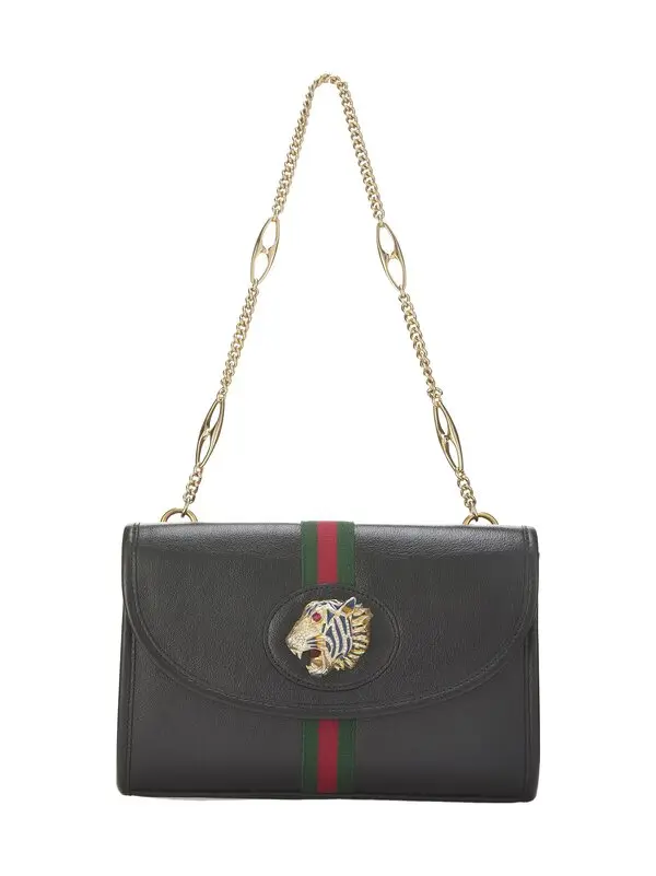 Gucci Leather Web Rajah Shoulder Bag - Black