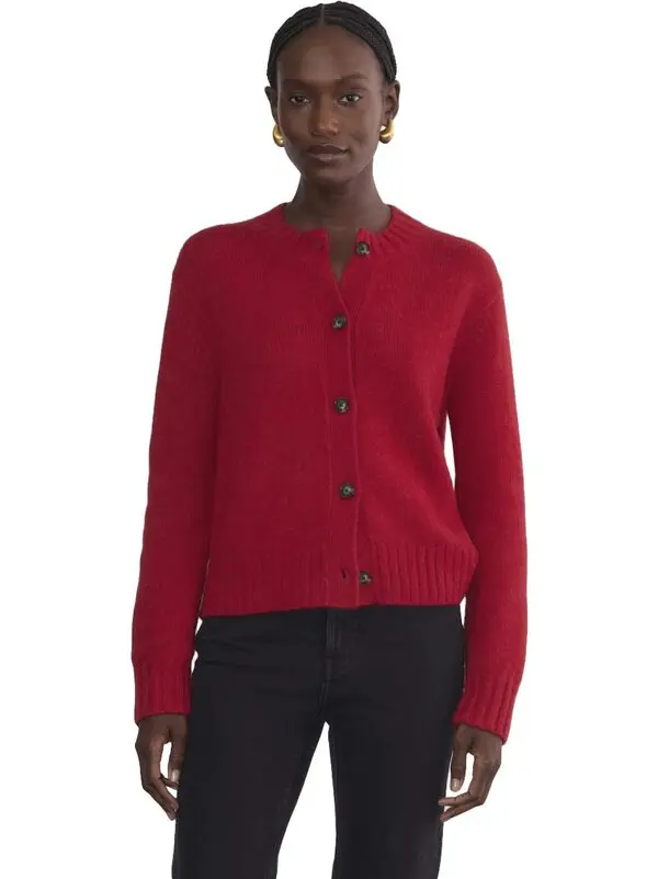 Everlane Crew Cardigan In Alpaca And Nylon - Berry Red