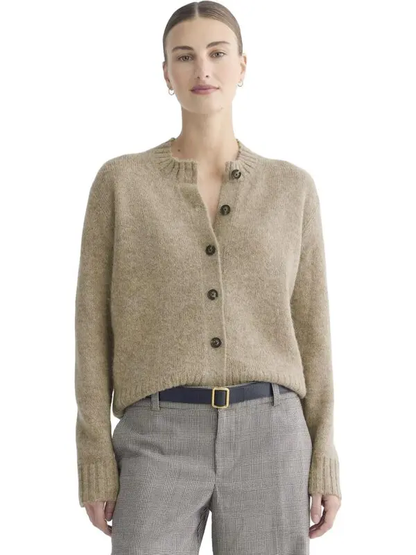 Everlane Crew Cardigan - Dark Heathered Camel