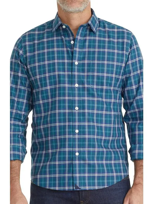 UNTUCKIT Harwin Plaid Wrinkle Free Cotton Twill Button-up Shirt - Light Blue