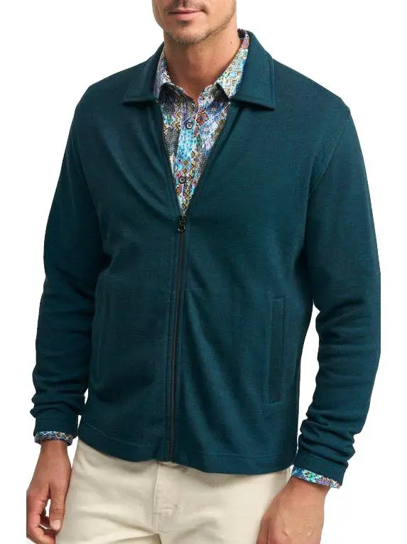 Robert Graham Dorven Classic Fit Knit Zip-up Top - Dark Teal