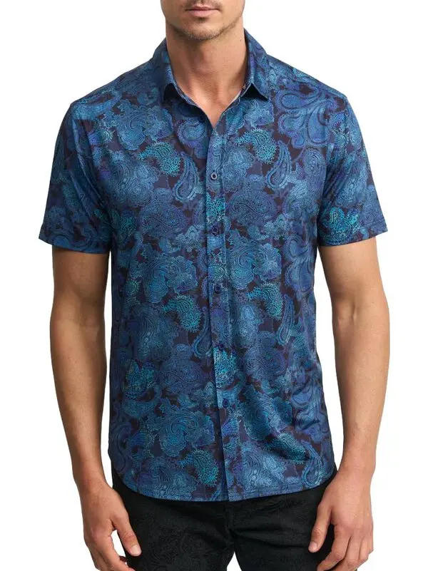 Robert Graham Cusco Performance Short Sleeve Button-up Shirt - Navy