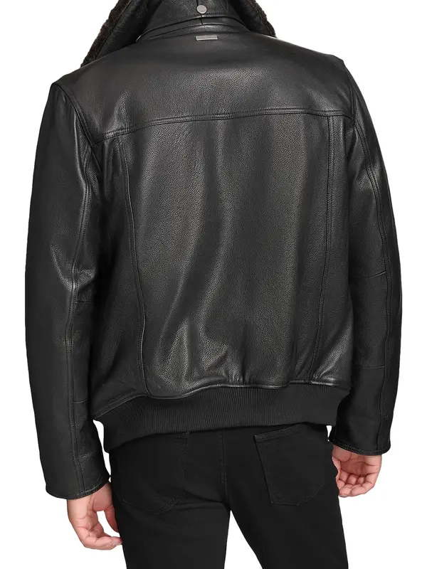Andrew Marc Leather Jacket With Removable Shearling Collar - Chocolate