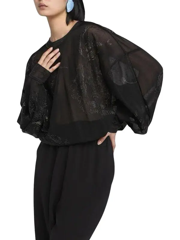 Giorgio Armani Sheer Jersey Blouse With Swarovski Crystals - Black