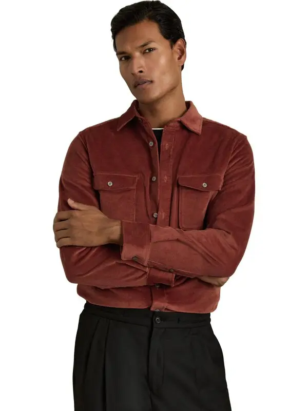 REISS Tucci Cotton-blend Corduroy Overshirt - Rust