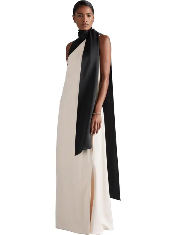 REISS Isobel Atelier Sash-neck Occasion Dress - Black/ivory