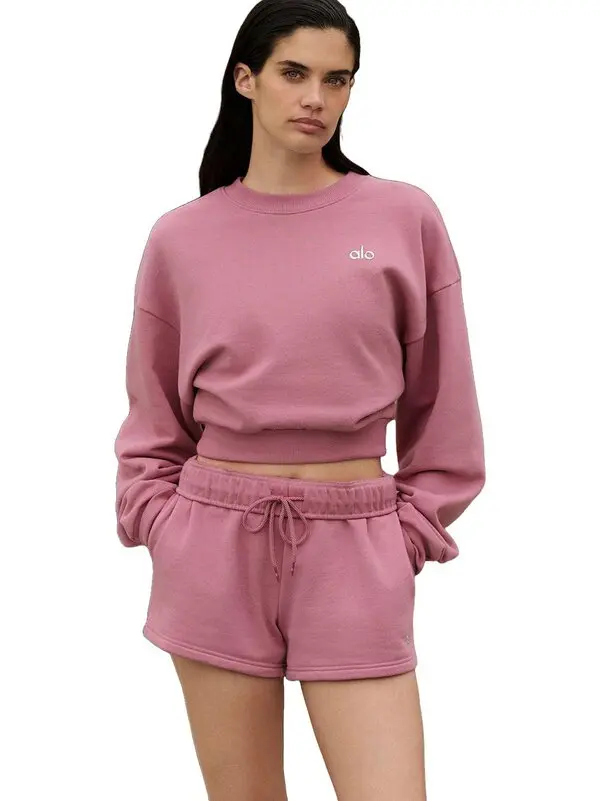 Alo Yoga Cropped Crewneck Top - Pink Wild Rose
