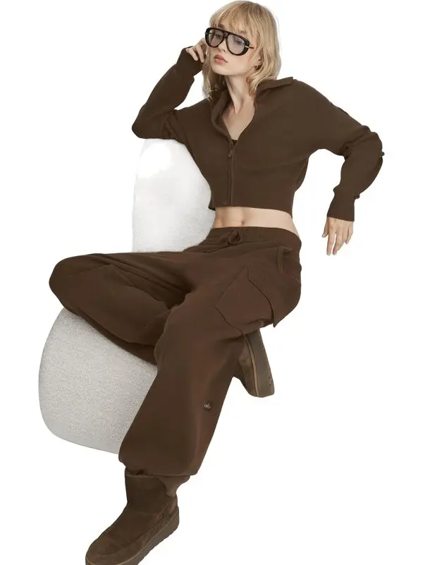 Alo Yoga Scholar Knit High-waist Cargo Pants - Espresso
