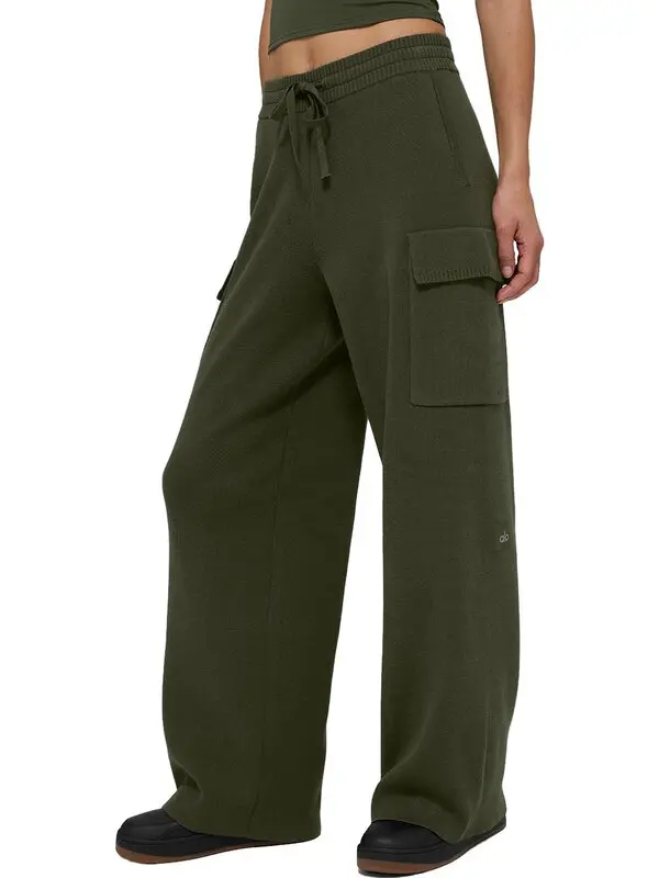 Alo Yoga Scholar Knit High-waist Cargo Pants - Green Olive