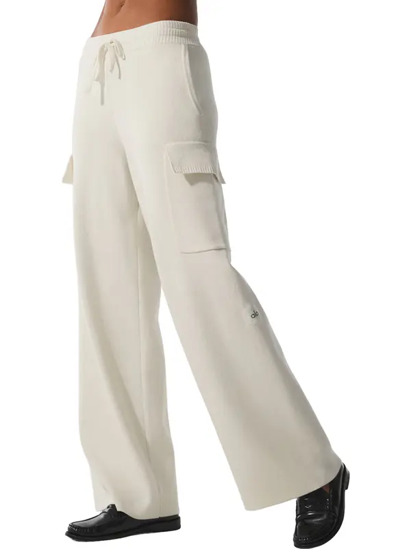 Alo Yoga Scholar Knit High-waist Cargo Pants - Ivory