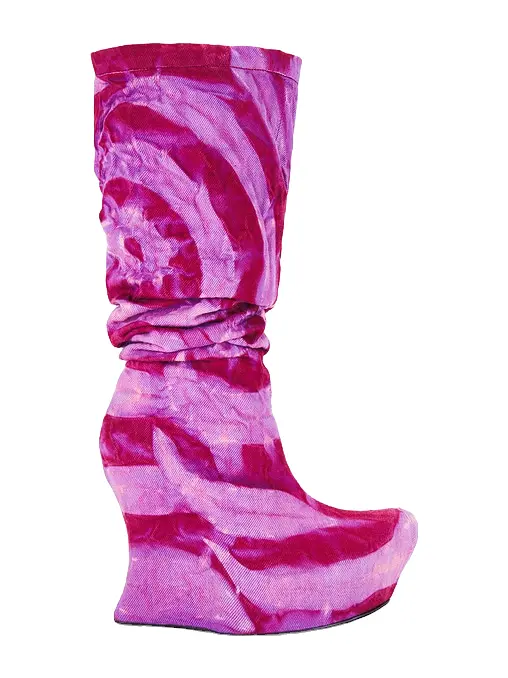 MASHA POPOVA Sculpted Wedge Denim Boots - Crimson Lilac