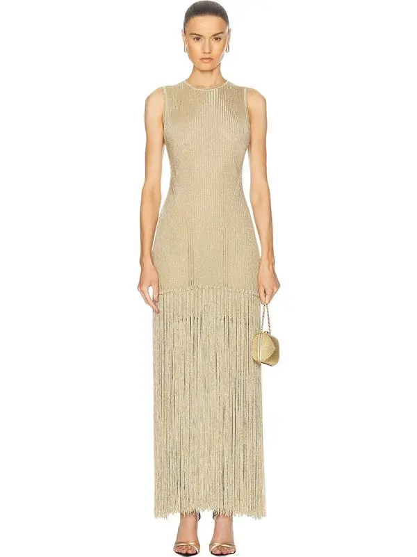 AKNVAS Sydney Fringe Maxi Dress - Gold
