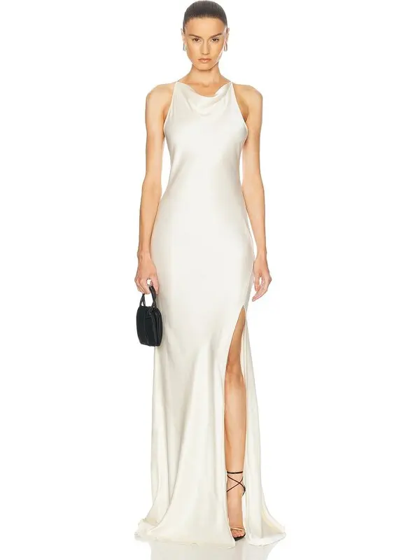 Lapointe Satin Halter Gown - Cream