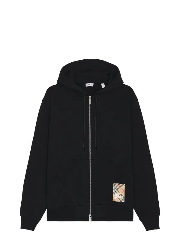 Burberry Check Label Zip Up Hoodie - Black
