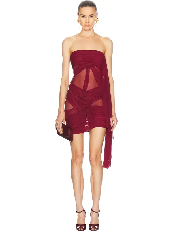 DI PETSA Wetlook Strapless Mini Dress - Burgundy