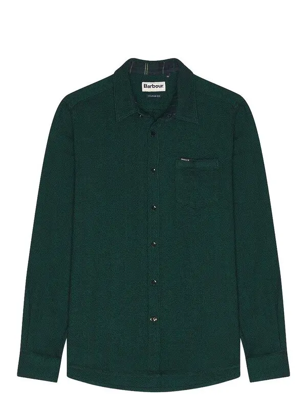 Barbour Robertson Tailored Herringbone Shirt In Green - Evergreen