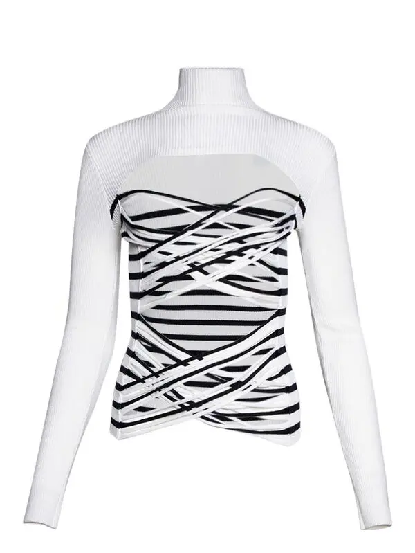 JEAN PAUL GAULTIER Mariniere Laceree Long Sleeve Top - White