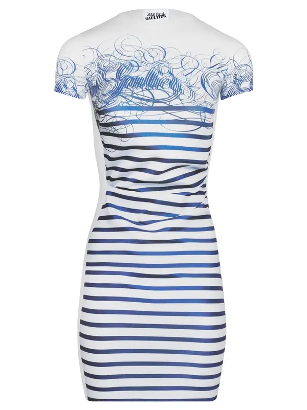Jean Paul Gaultier Calligraphie Mariniere Printed Mini Dress - White And Navy