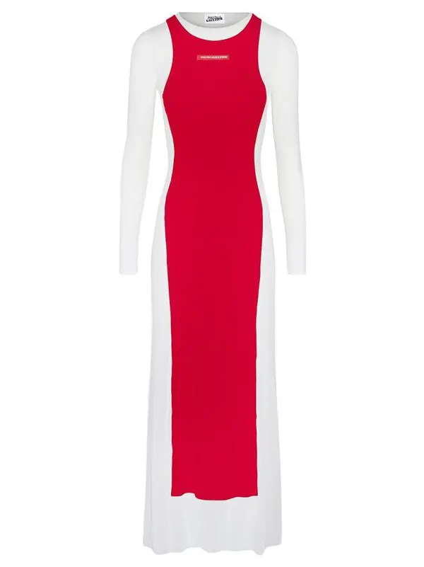 Jean Paul Gaultier Petit Grand Mesh Long Dress - White And Red