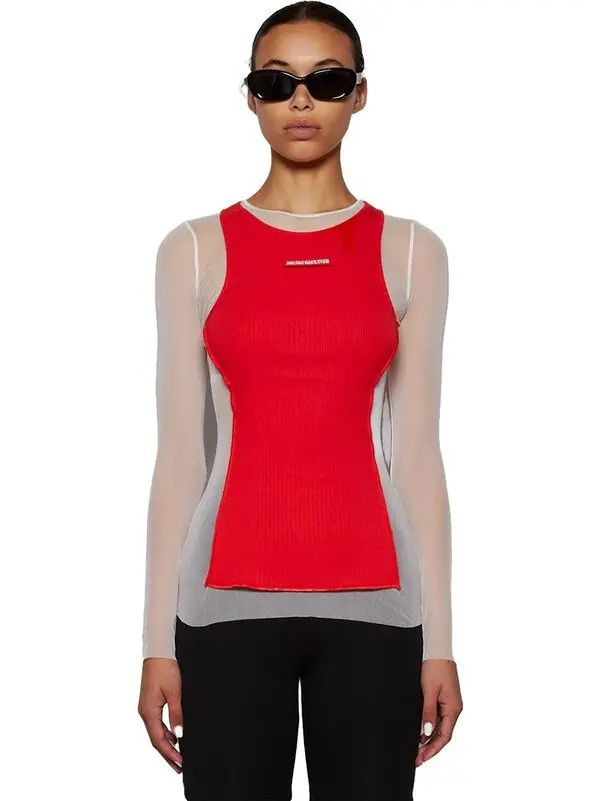 Jean Paul Gaultier Petit Grand Mesh Top - White And Red