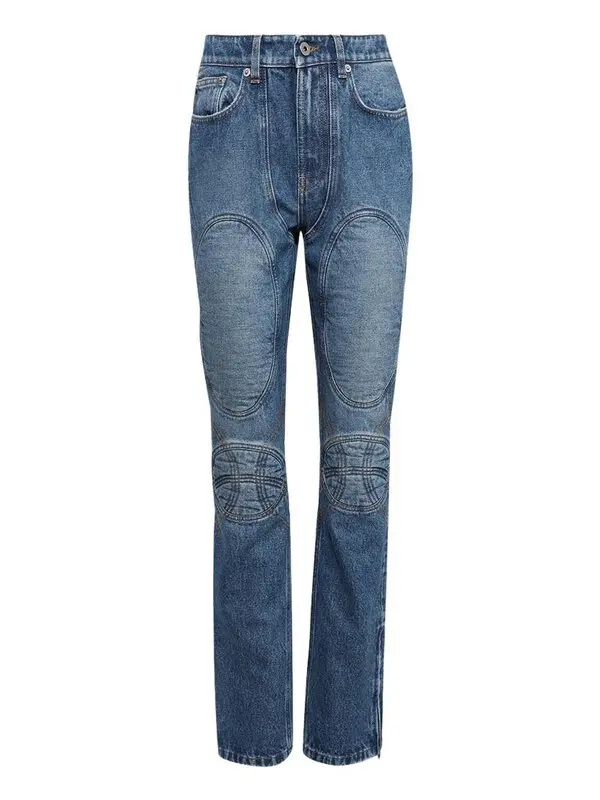 JEAN PAUL GAULTIER Straight Leg Jeans With Lacing And Knee Bonding Detail - Vintage Blue