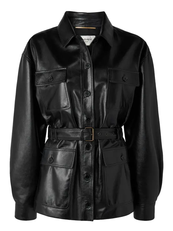 Saint Laurent Belted Leather Jacket - Black