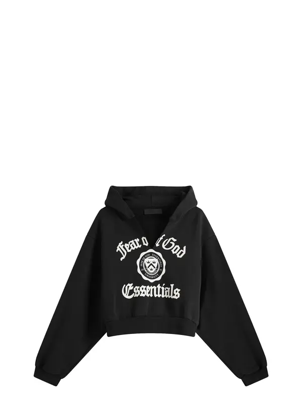 Fear Of God Heavy Fleece Cropped V-neck Hoodie - Black