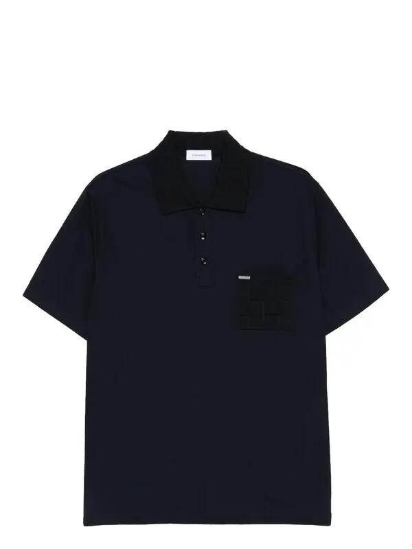 FERRAGAMO Jacquard-pocket V-neck Polo Shirt - Blue