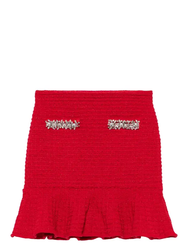 SELF-PORTRAIT Grid-knit Mini Skirt - Red