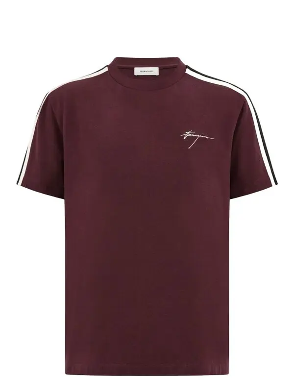FERRAGAMO Side-stripe Cotton T-shirt - Red