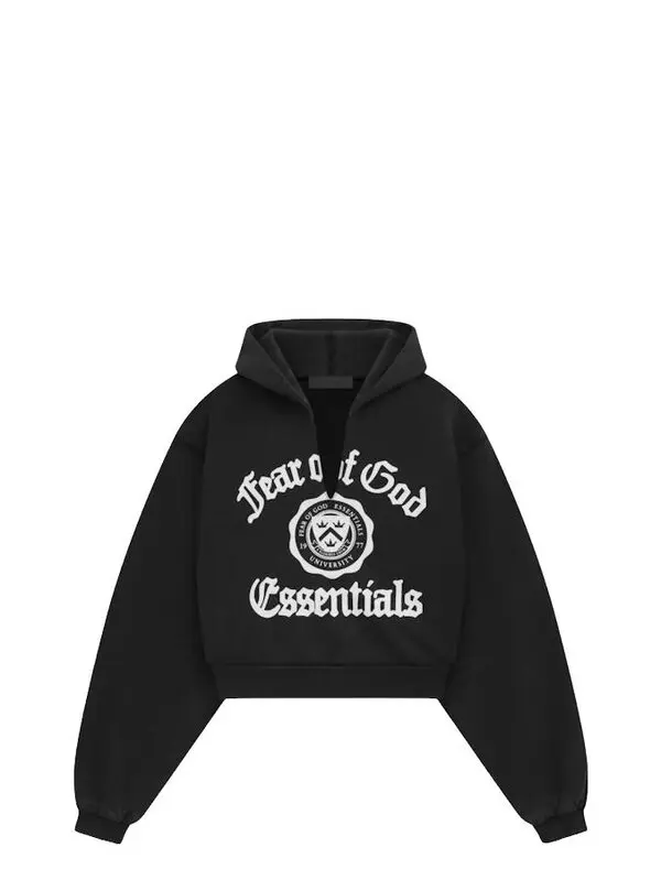 Fear Of God Essentials Heavy Fleece Cropped V-neck Hoodie - Black